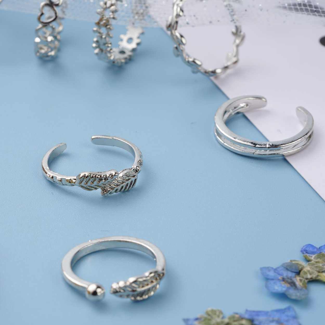 12-Pack Tåringar Ringar Justerbar Storlek - Silver | Megabilligt.se